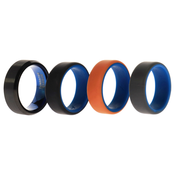 ROQ | Accessories | Silicone Wedding Twin Beveled 8mm Ring Set Black By ...